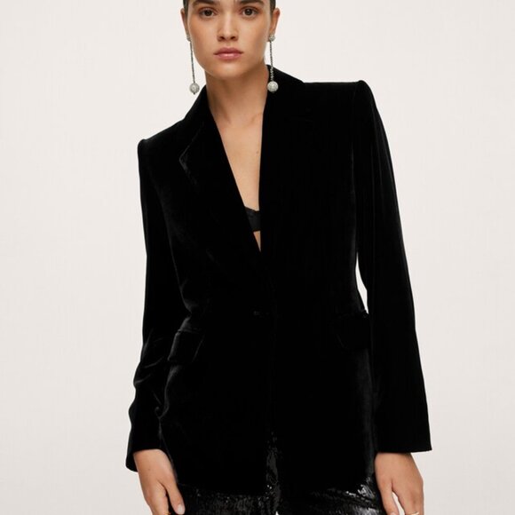 Mango | Jackets & Coats | Nwt Mango Velvet Structured Blazer Xs | Poshmark